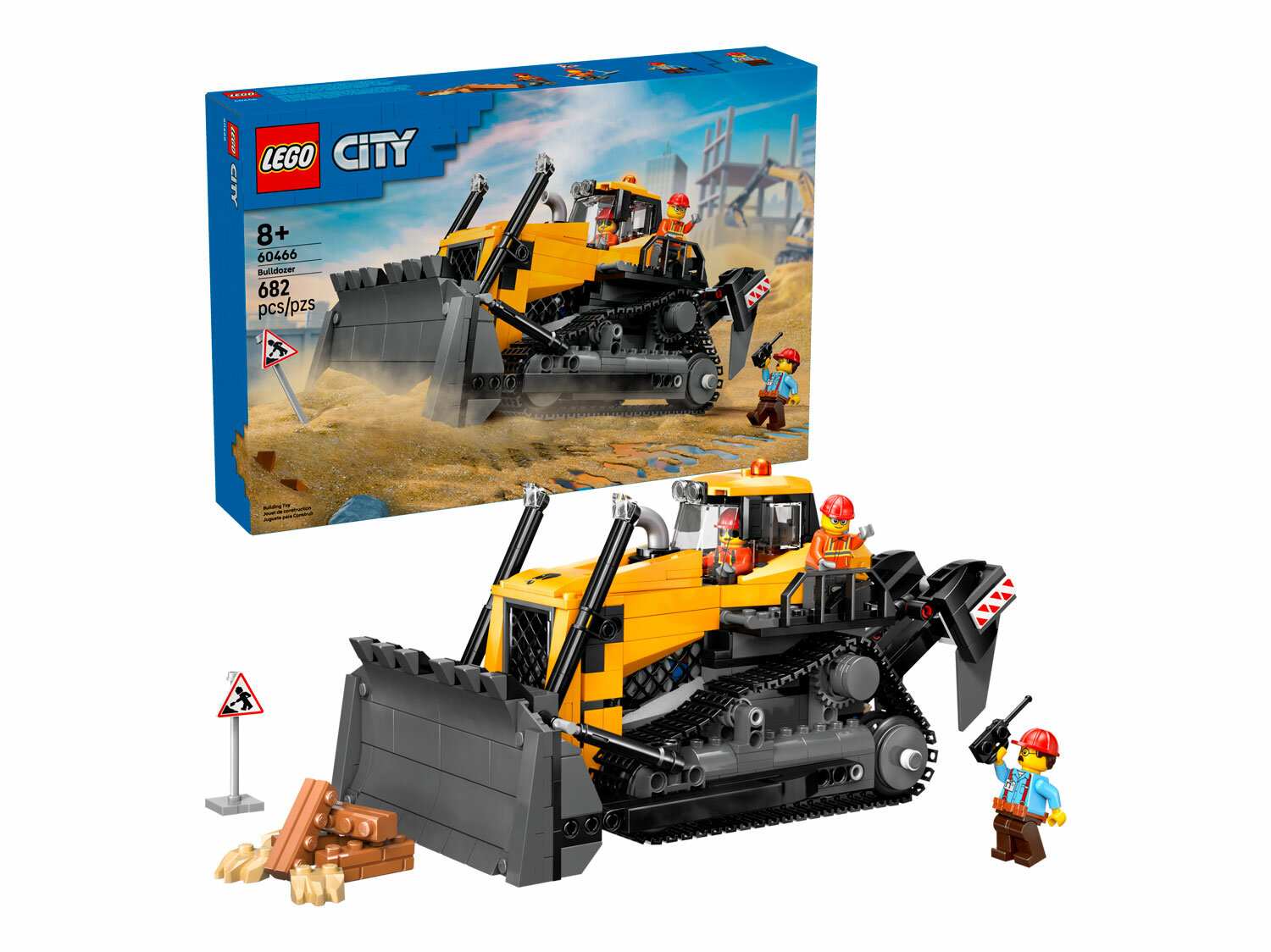 Конструктор LEGO City 60466 Желтый бульдозер с фронтальным погрузчиком, 682 дет.