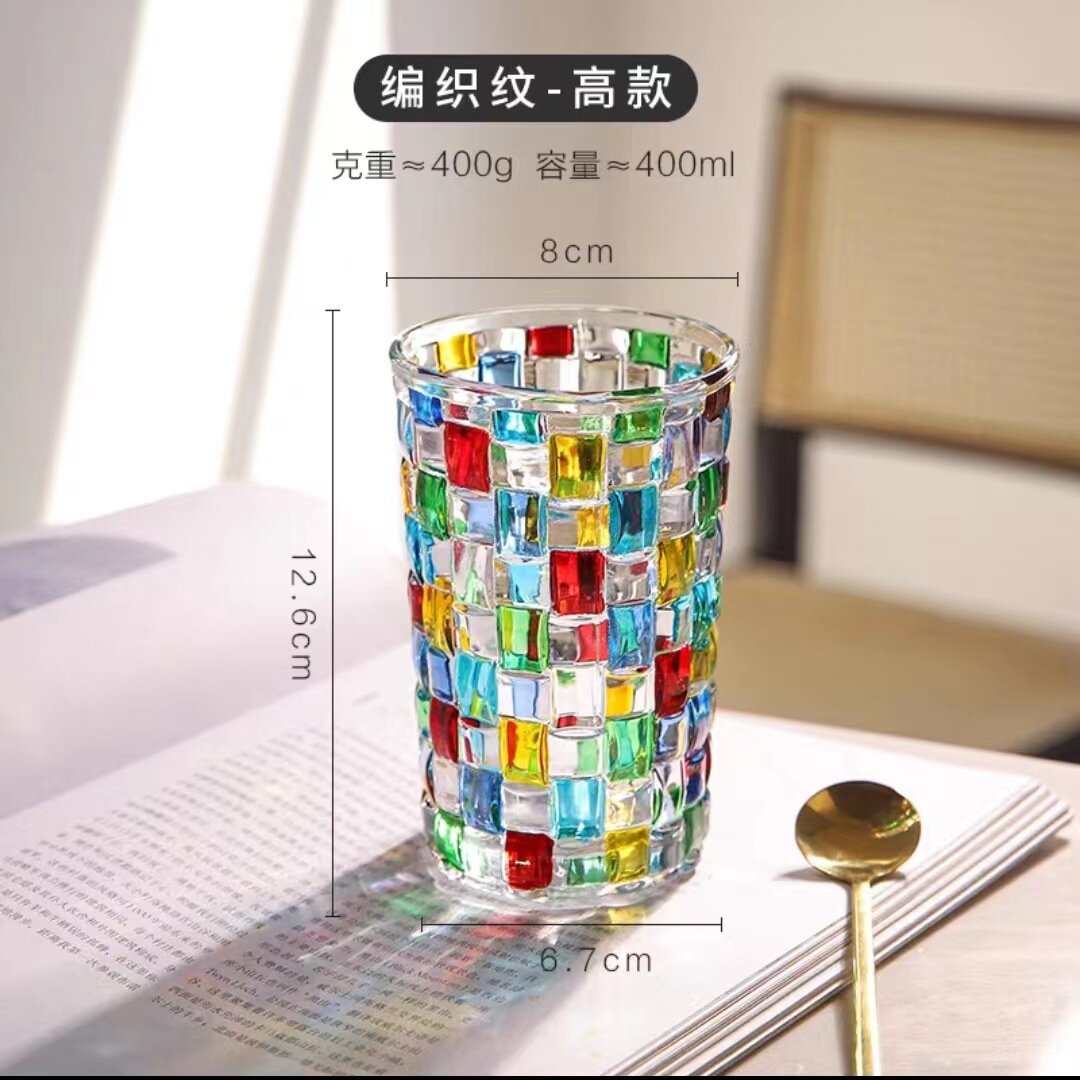 Цветной стеклянный стакан, нерегулярный цветной блок, стакан для воды, стакан для холодных напитков, стакан для сока, летний домашний радужный стакан для питья