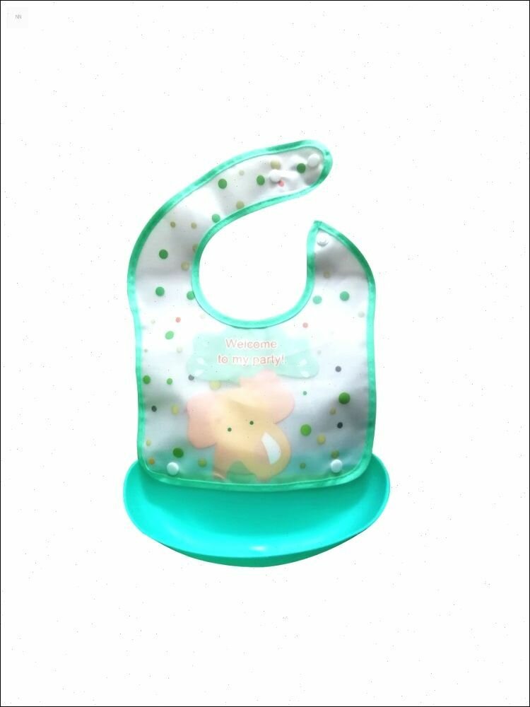 Фартук нагрудник детский/Слюнявчик для кормления непромокаемый с силиконовым карманом "Слоник", оттенок может отличаться