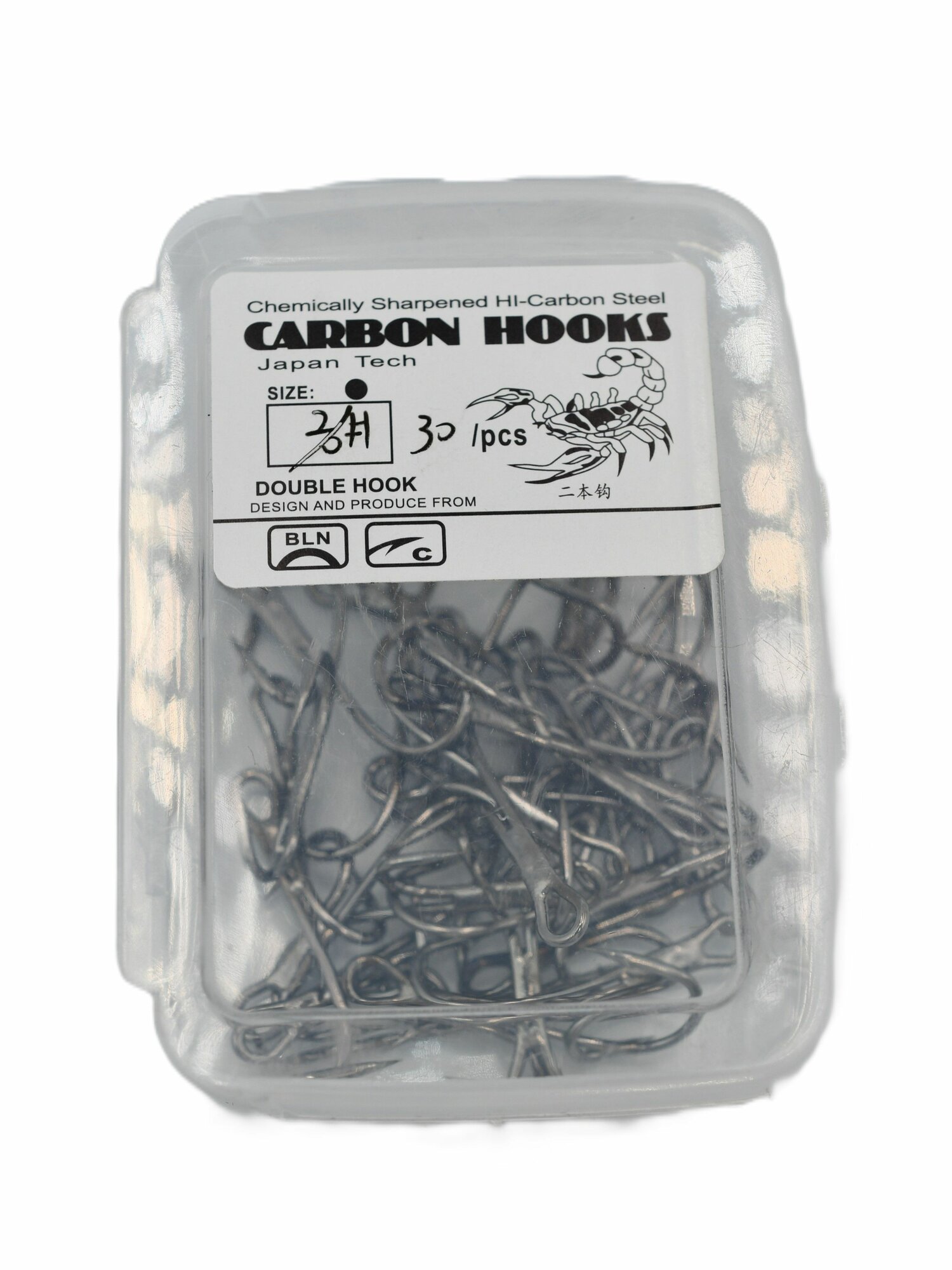 Крючки рыболовные двойные CARBON HOOKS, сталь, химическая заточка, 30 шт, размер 2/0