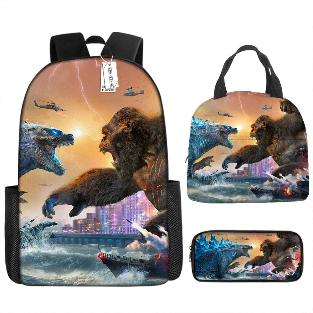 Новая детская школьная сумка Godzilla Рюкзак Godzilla для начальной и средней школы Легкая сумка для обеда с цифровой печатью