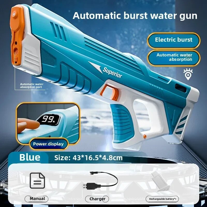 Автоматический водяной пистолет Superior, голубой, с дисплеем