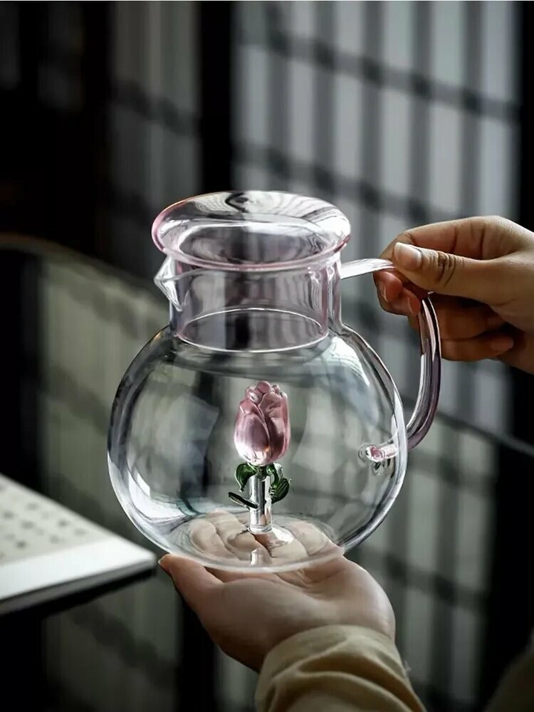Трехмерный стеклянный чайник с розами, высококачественное боросиликатное стекло, бытовой чайник