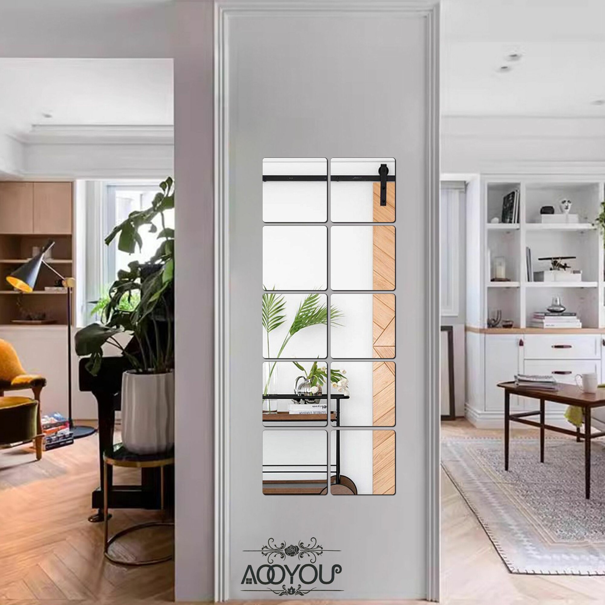 3D Наклейки Сканди шестигранные зеркальные Лофт: +30% пространства! Для хрущевки, Прихожая/Ванная/Спальня (серебро）