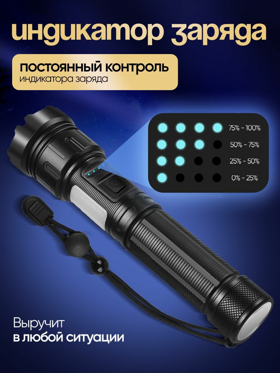 Фонарик аккумуляторный ручной фонарь тактический мощный лазерный светодиодный туристический