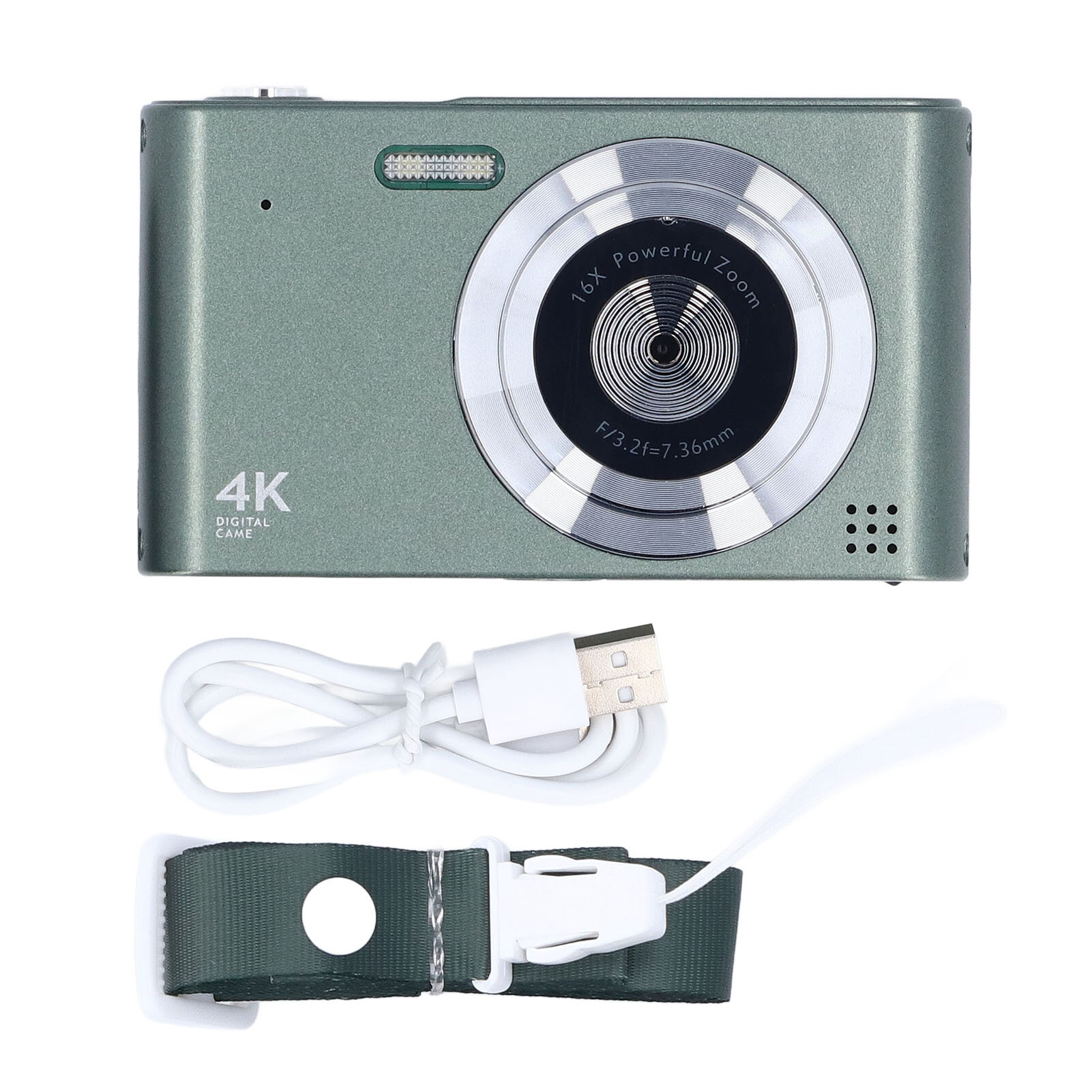 4K HD Digital Camera 16X Zoom 48MP Portable CCD with LED Flashlight AF Auto Focus for Photography Green