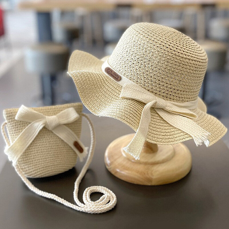 Летняя соломенная шляпа от солнца в корейском стиле, шляпа для девочек, детская пляжная детская сумка, солнцезащитная шляпа, маленькая девочка, рыбак от солнца, лето