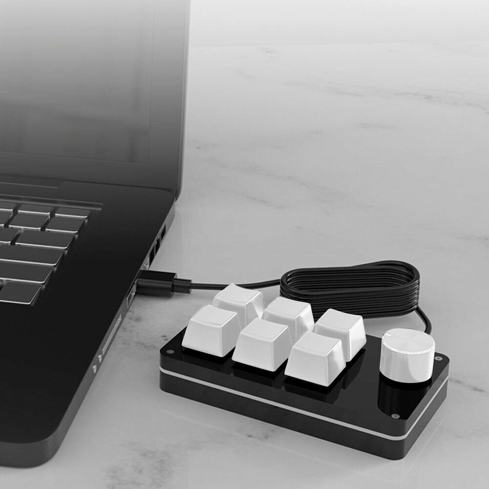 Клавиатура мини 6 кнопок с энкодером, USB, программируемая, белая, с подсветкой RGB, красный переключатель Outeum-WHD-CJ1231