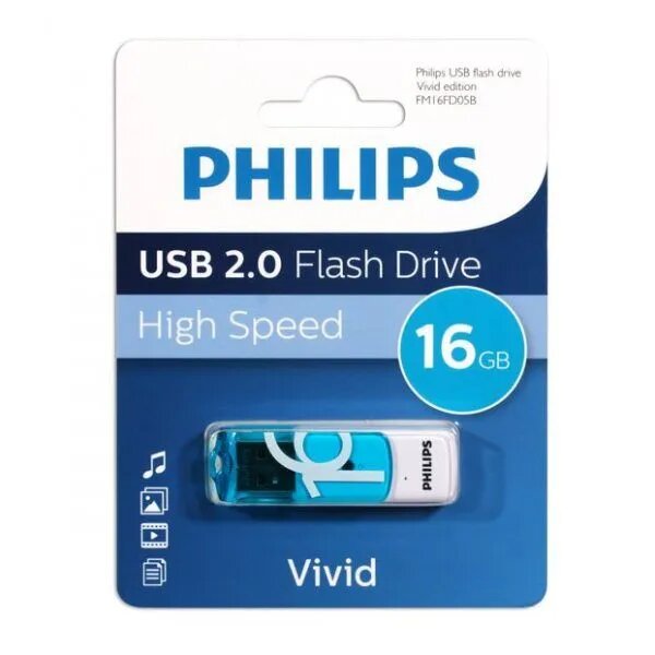 Флеш накопитель 16GB PHILIPS VIVID2.0 16GB, USB 2.0 FM16FD05B/97