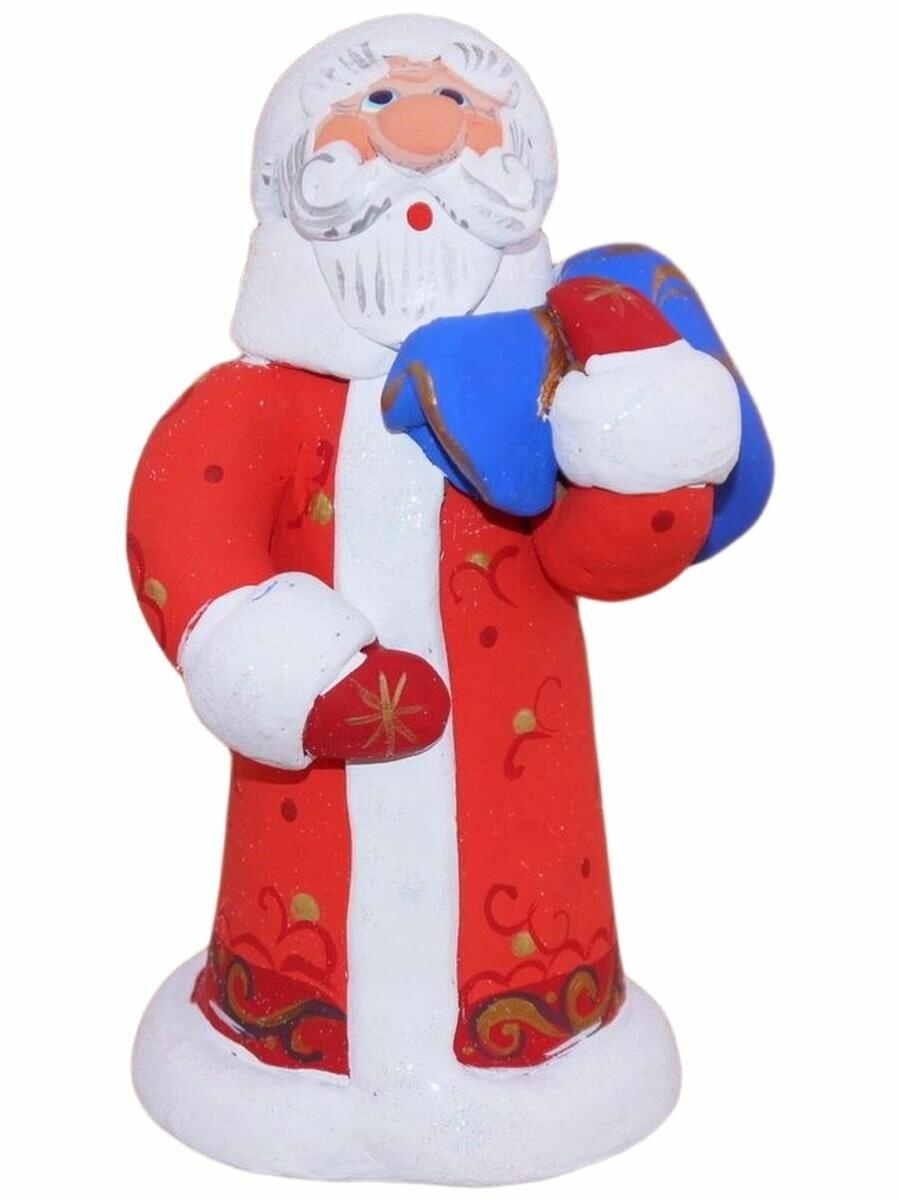 Дед Мороз с мешком, Ковровская глиняная игрушка, ручная авторская работа