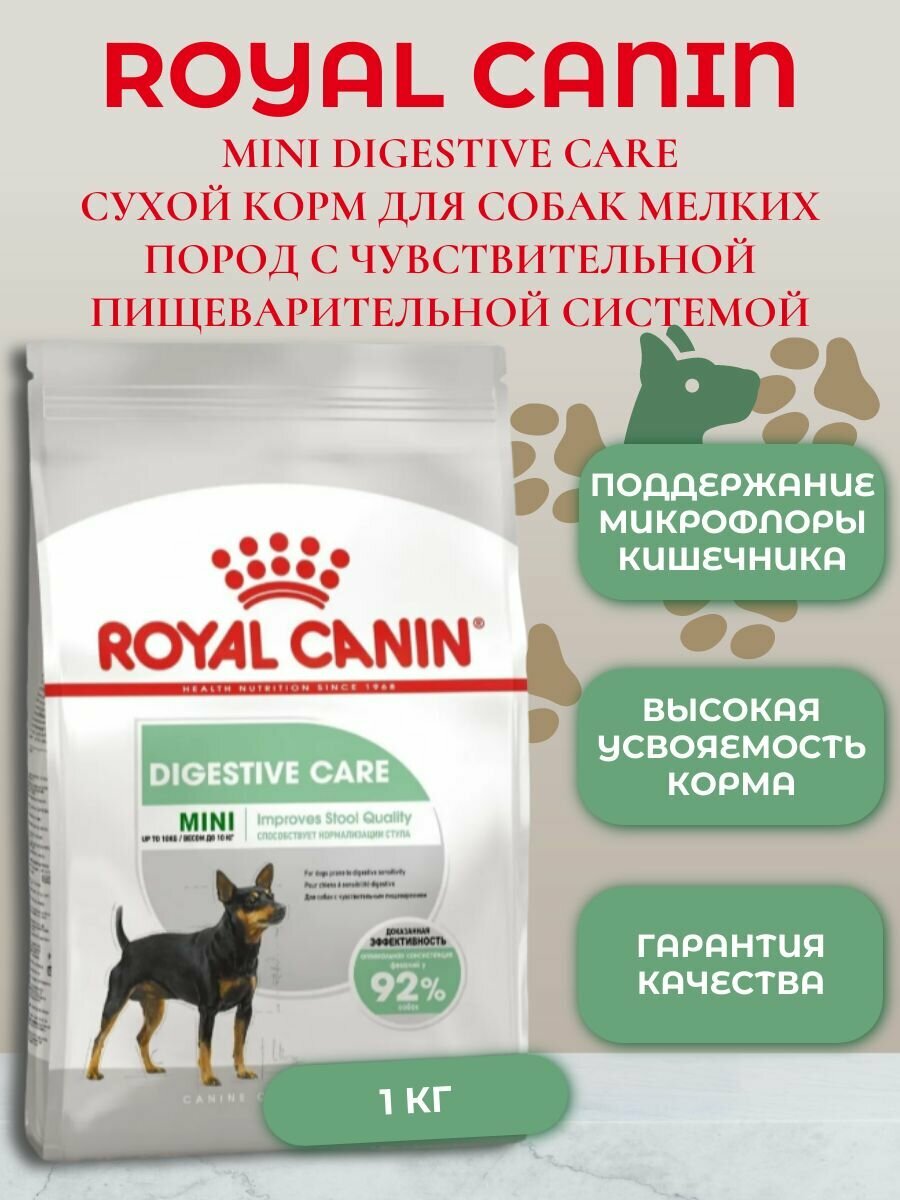 Royal Canin Корм сухой для собак мелких пород (весом 1-10 кг) с чувствительной пищеварительной системой Mini Digestive, Мини Дайджестив, 1кг