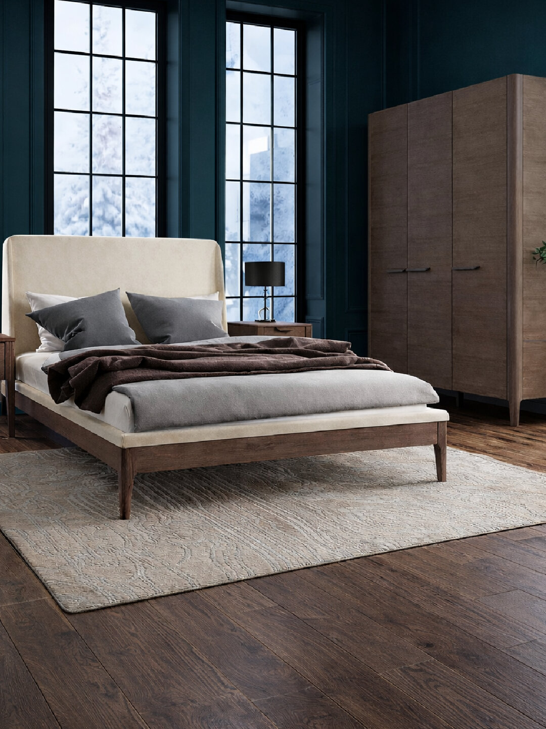 Кровать 160*200 ВМФ-2705 «Enzo» (Энзо) Беларусь, низкое изножье, мягкое изголовье, массив дерева, шпон, цвет Дуб Бостон