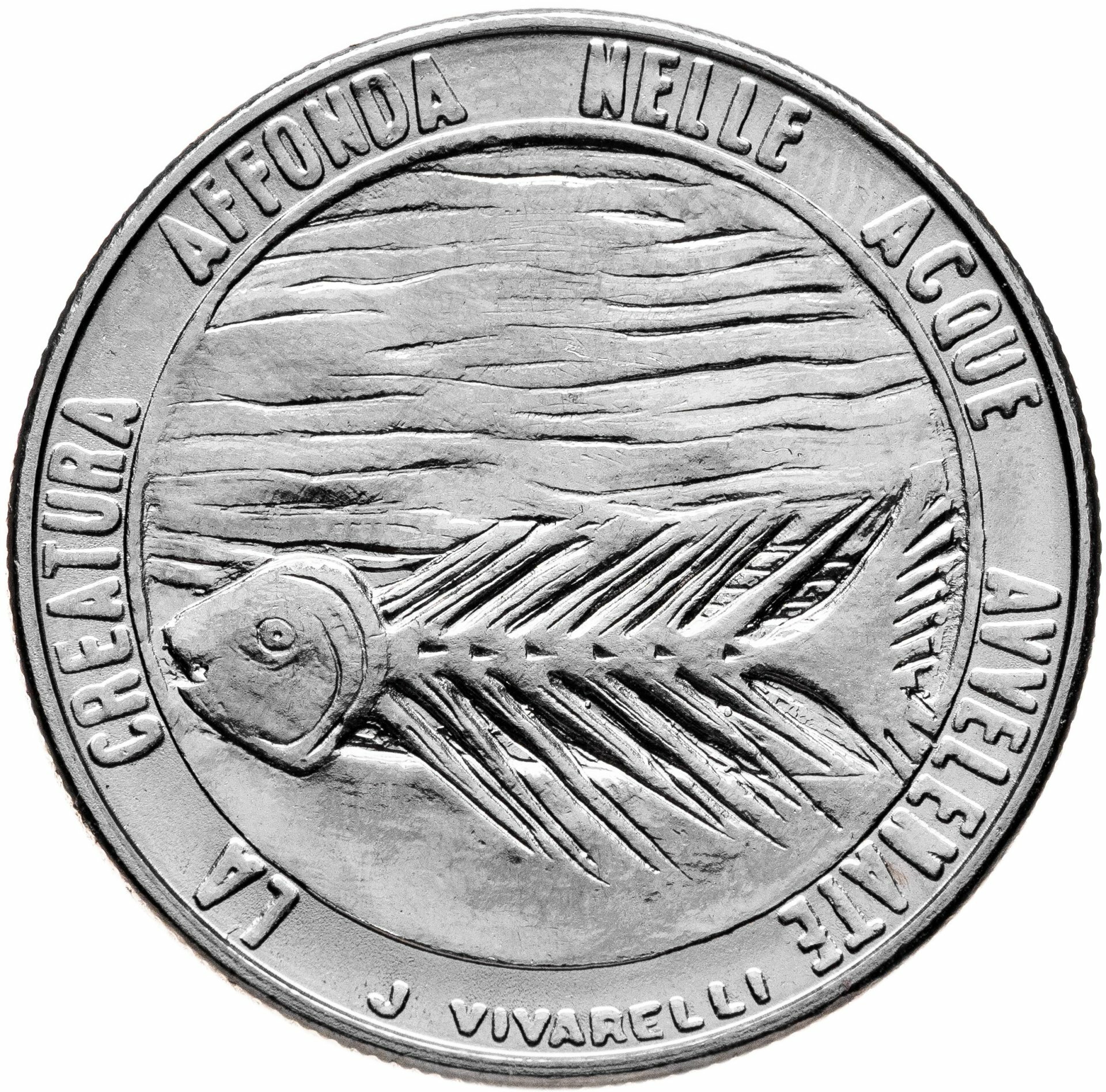 Сан-Марино 100 лир lire 1977 Экология - стилизованная рыба на реверсе, Сталь, в сохранности UNC