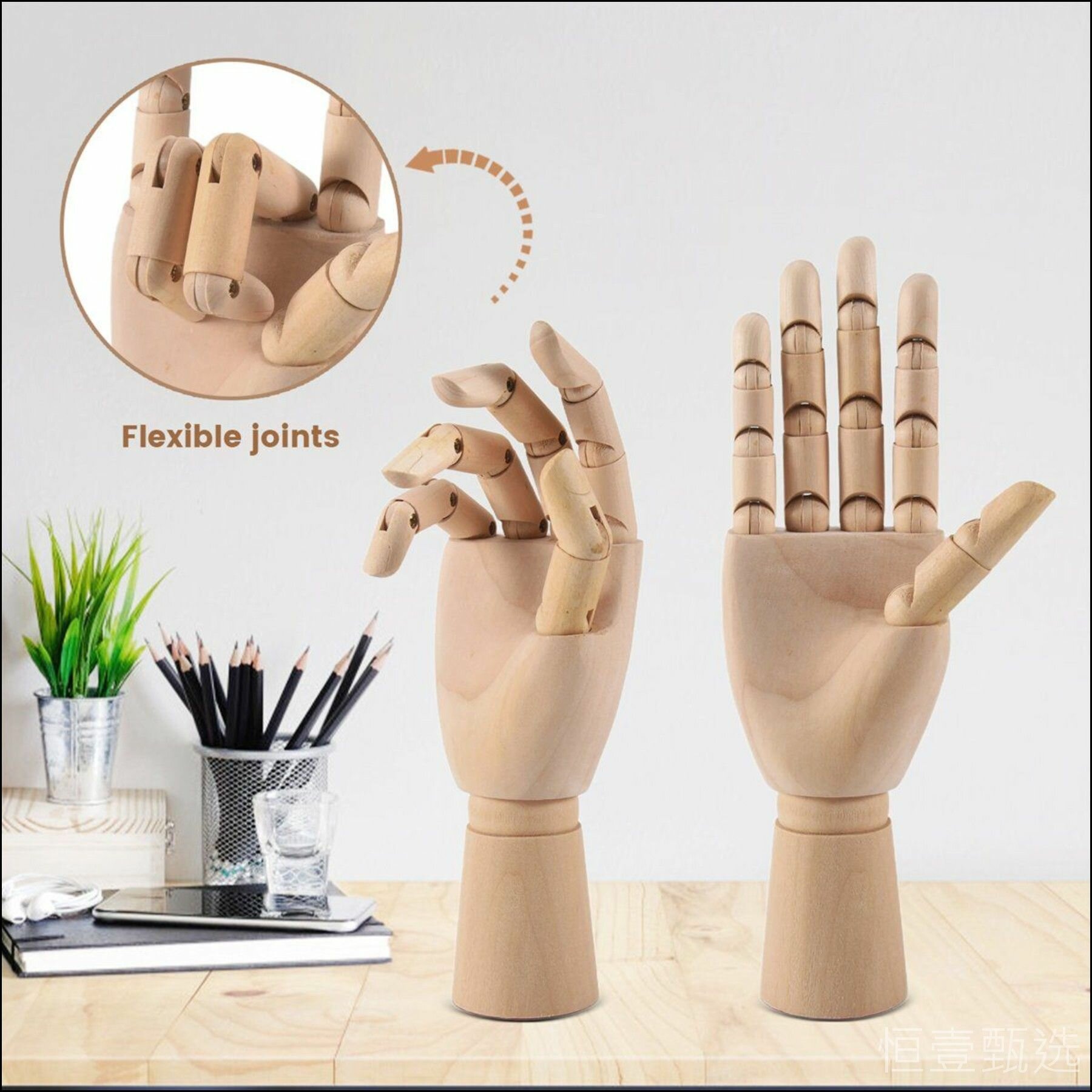 Манекен для рисования из дерева, гибкие пальцы, 10 ниш, правая рука