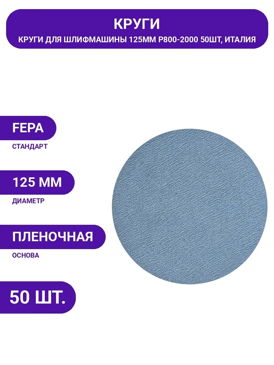 Набор кругов 125мм P800-2000, все градации в упаковке, 50 шт