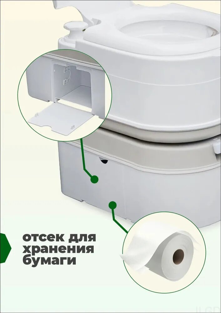 Биотуалет переносной, 20л/24л, ABS пластик, светло-бежевый, макс. нагрузка 200кг, ручная помпа — фото 1