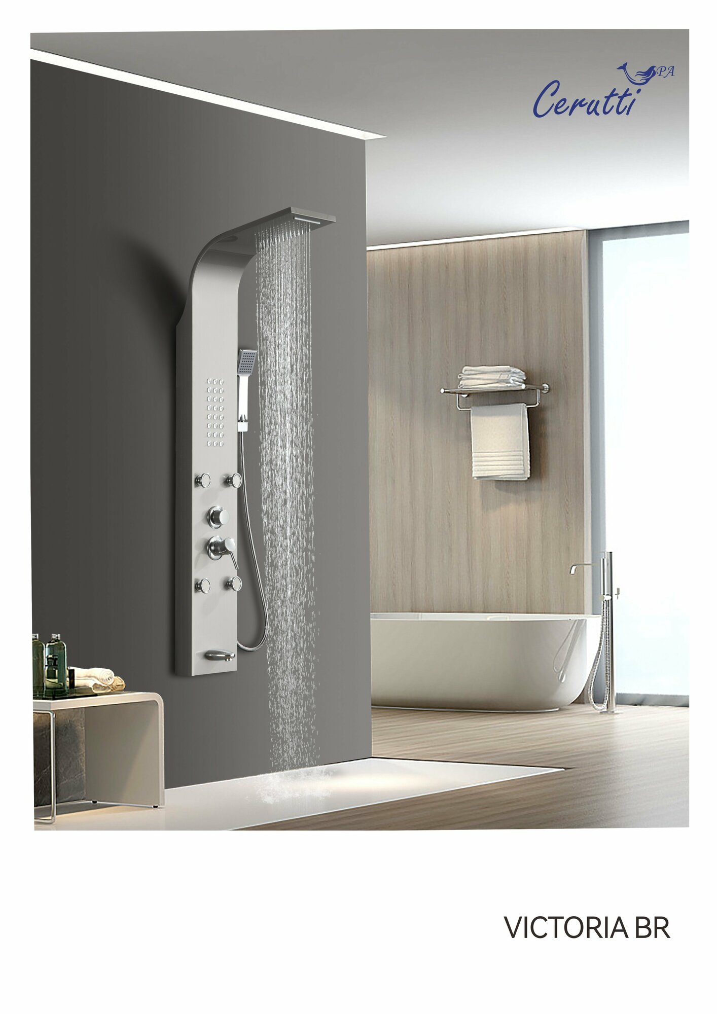 Душевая панель Ceruttispa CT9980 VICTORIA BR из нержавеющей стали с форсунками, цвет матовая нержавеющая сталь