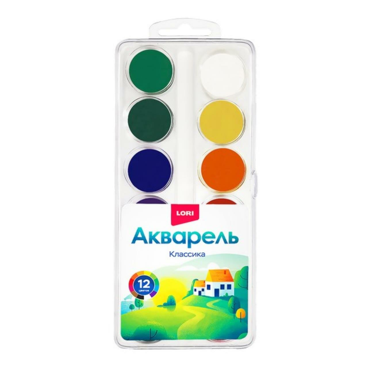 Акварель Классика 12 цветов, б к в пластиковой упаковке с крышкой, в п 20,3x8,3x1,1 см