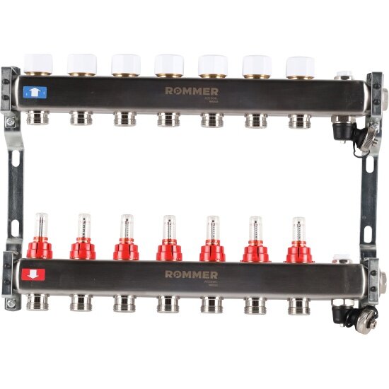 Коллектор Rommer с расходомерами, с клапаном вып. воздуха и сливом 7 вых.