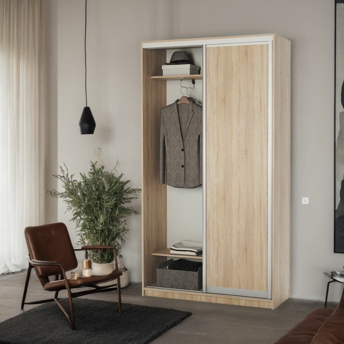 Шкаф-купе Шарм-Дизайн 2-х дверный Премиум, платяной, для одежды, 100х45х220 см, Дуб Сонома