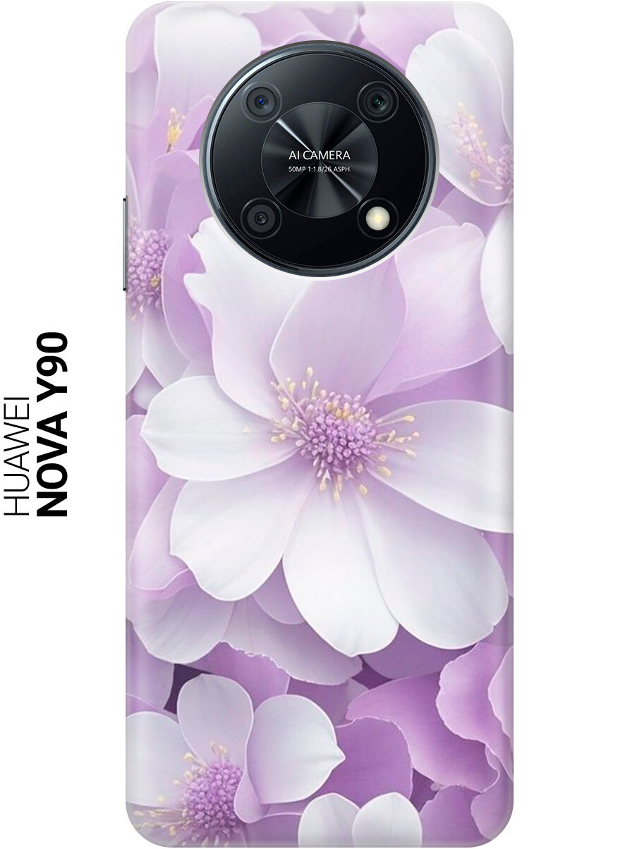 Силиконовый чехол на Huawei nova Y90 / Хуавей Нова У90 с рисунком "Бело-фиолетовые цветы"