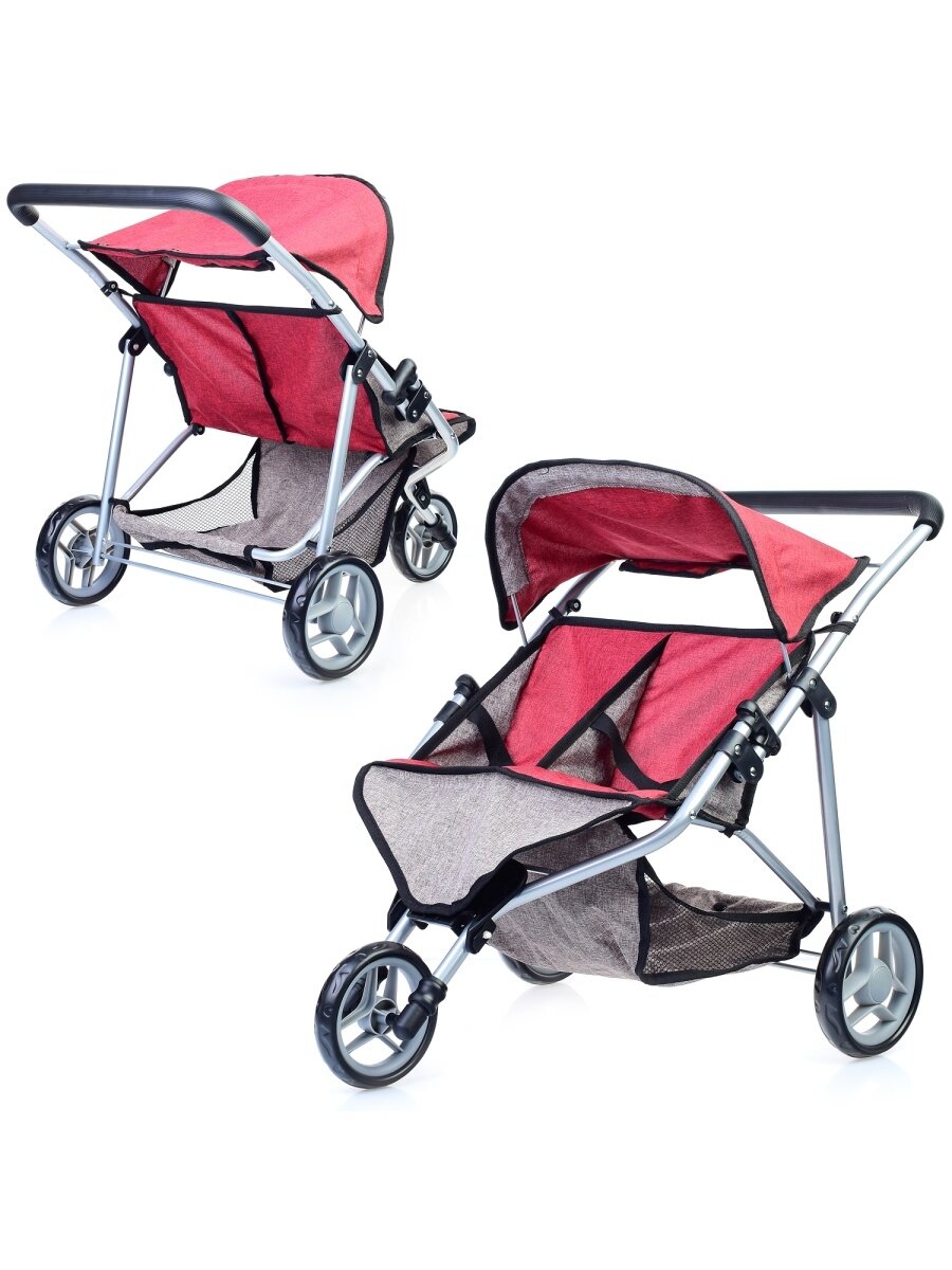 Коляска прогулочная для двух кукол. Складной металлический каркас Melobo 9667 в коробке
