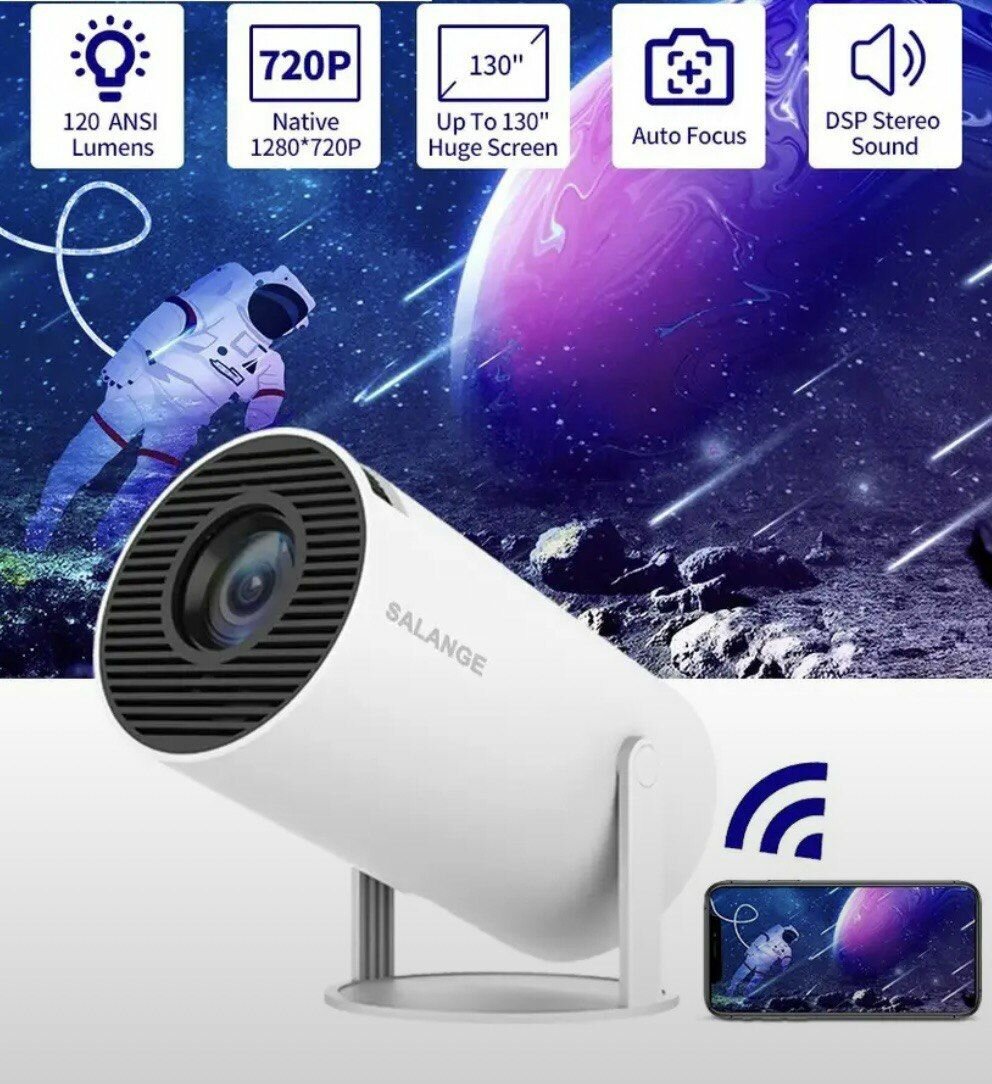 Проектор для фильмов 4K Full HD Bluetooth Wi-Fi 1280x720/домашний проектор белый