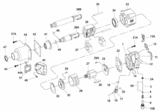 Упор вала передний для пневмогайковерта KAAA3218 №41 на схеме, артикул запчасти KAEG041001 TOPTUL