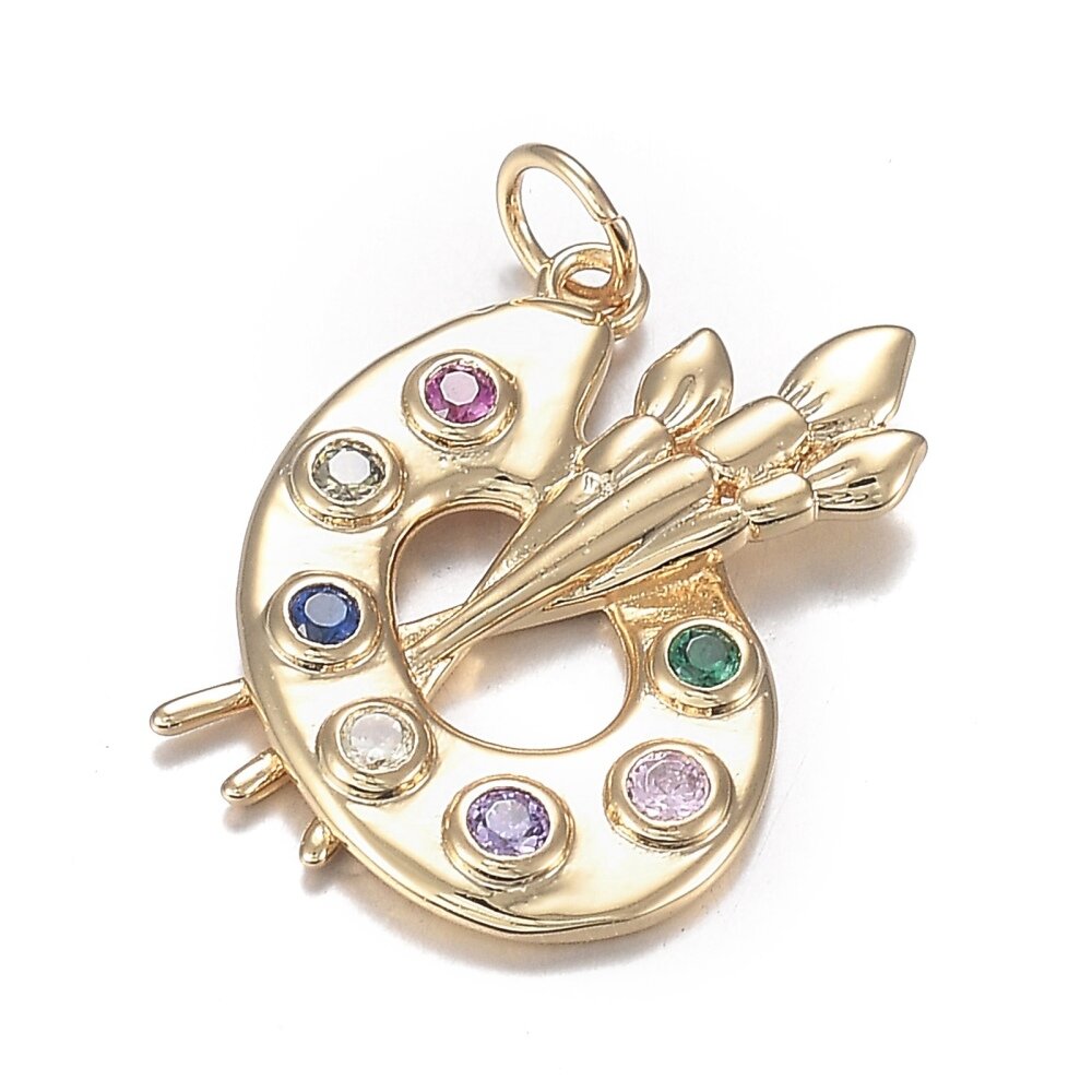 Подвеска, 22х17мм, Milano, палитра с разноцветными фианитами, базовый материал - латунь, позолоченная, 1 шт.
