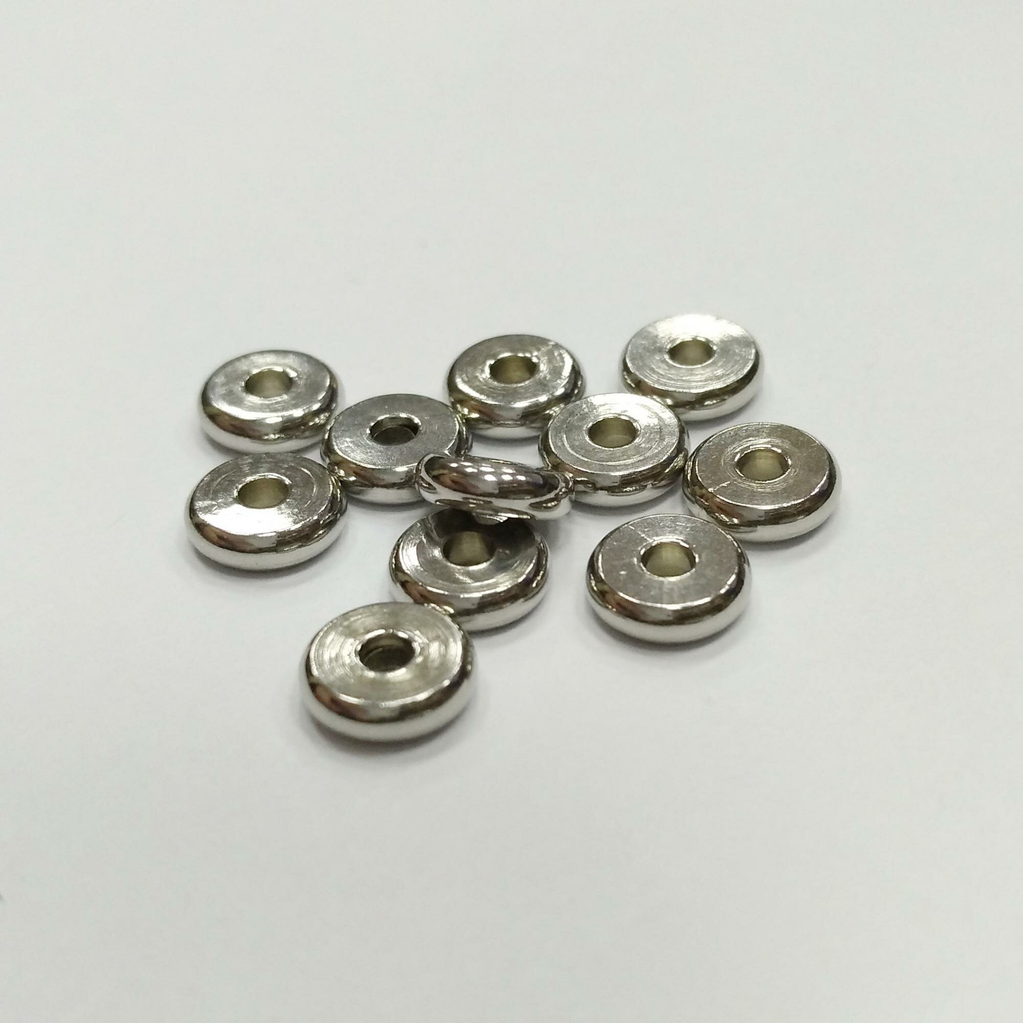 Бусина металлическая, 7х2мм, рондель Heishi, базовый материал - нержавеющая сталь, без покрытия, 5 грамм