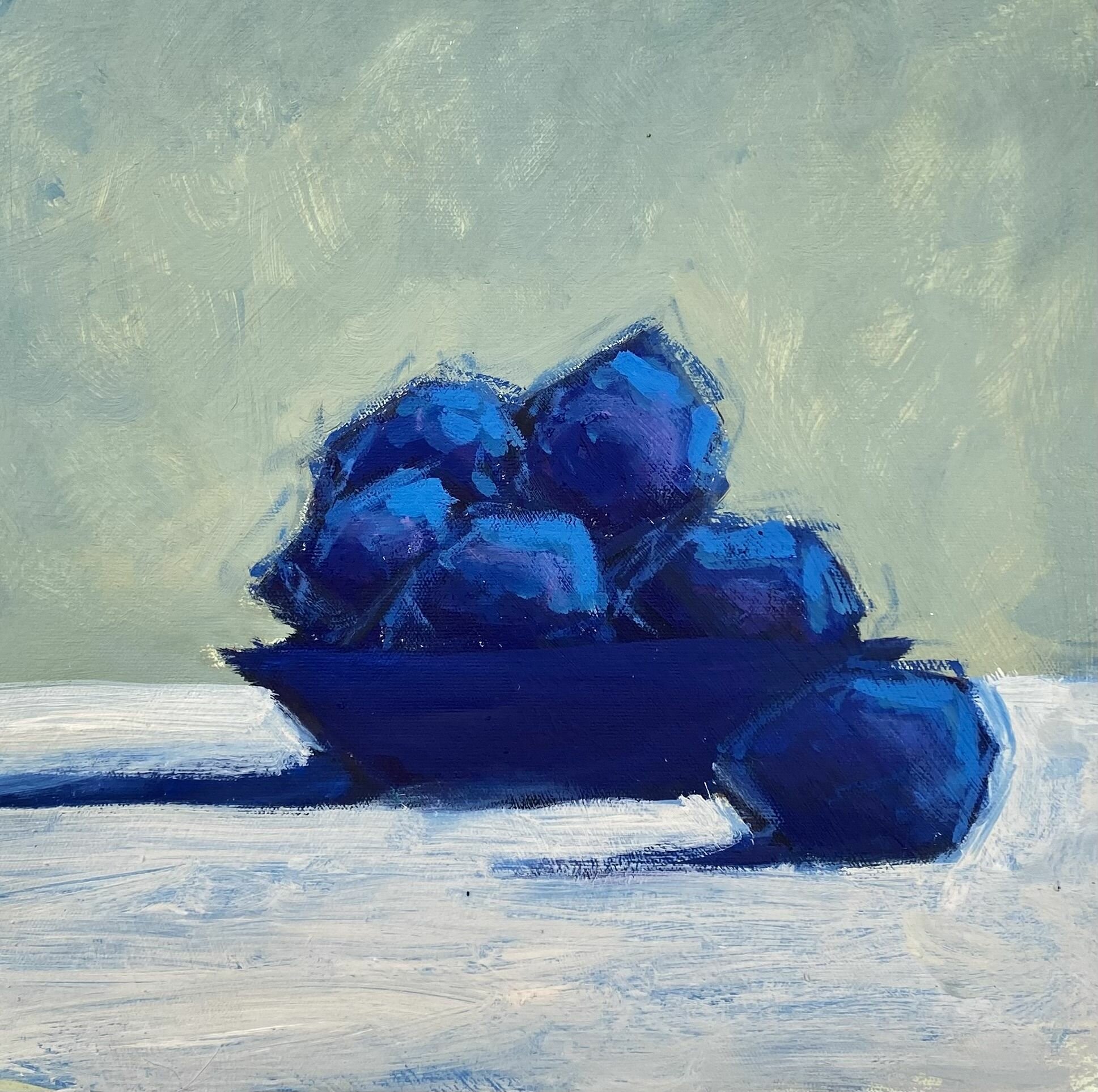 Сливы на тарелке холст маслом 9 современный художник Петербург Черешня натюрморт