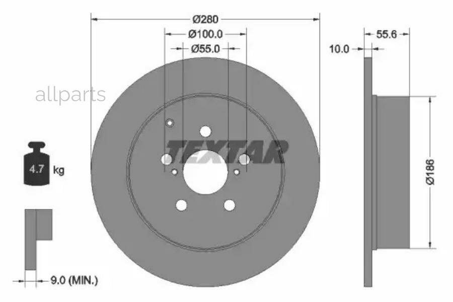 TEXTAR 92135703 Диск тормозной задний с покрытием PRO TOYOTA TEXTAR 92135703