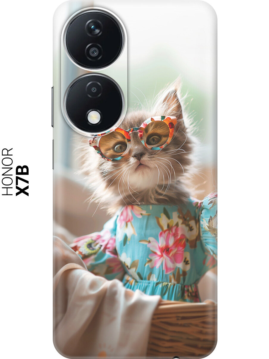 Силиконовый чехол на Honor X7b с принтом "Кошечка в голубом платье"
