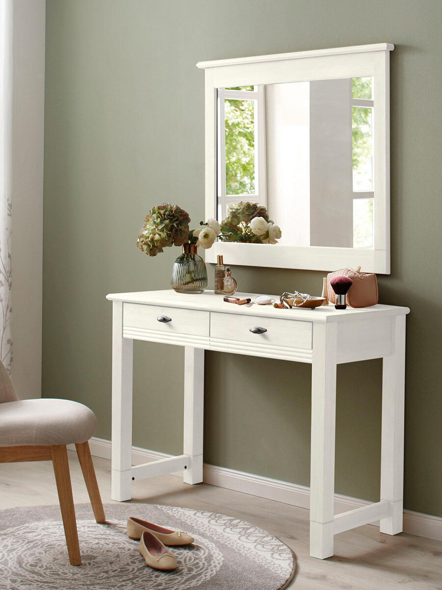 Стол туалетный ММЦ Спальня Рауна Н (белый воск УКВ) из массива сосны