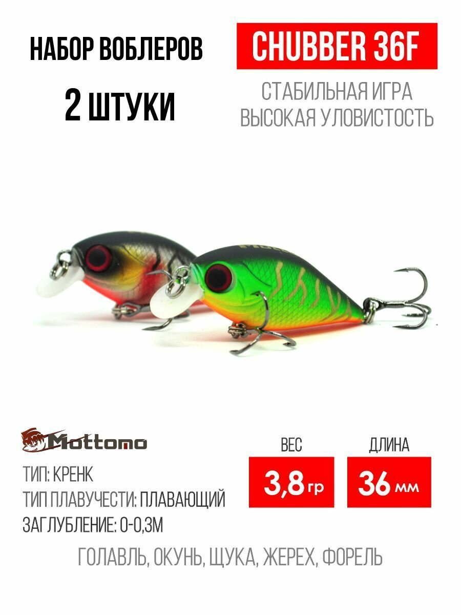 Набор воблеров для рыбалки Mottomo Chubber 36F "2 в1" крэнк плавающий для спиннинга. Приманка на голавля и форель.