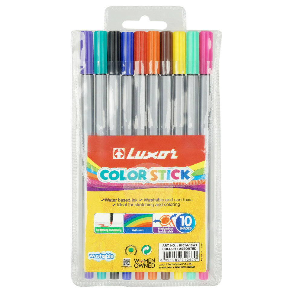 Фломастеры Luxor "Color Stick", 10цв, смываемые, ПВХ, европодвес, 361669