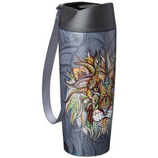 Термокружка Agness "лев" с кнопкой-стоппером, 380 мл. колба нерж. сталь