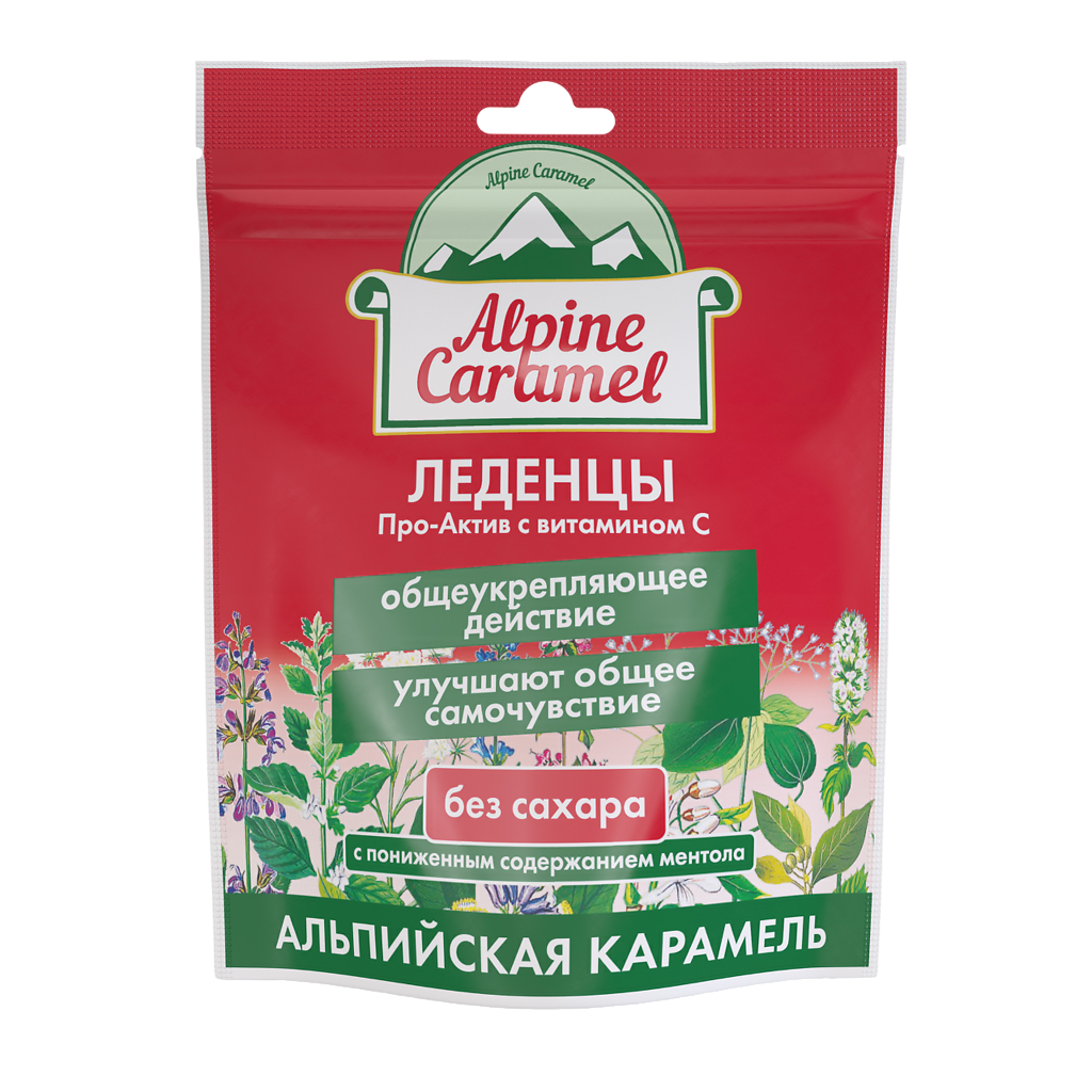 Alpine Caramel Альпийская карамель леденцы про-актив С витамином с без сахара 75г