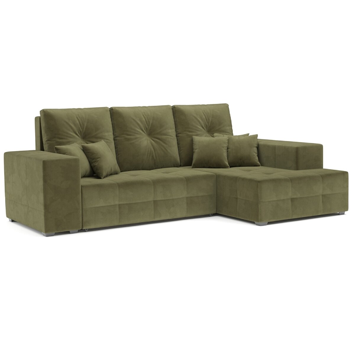 Угловой диван Сток Диванов Авиньон, оливковый велюр, механизм еврокнижка