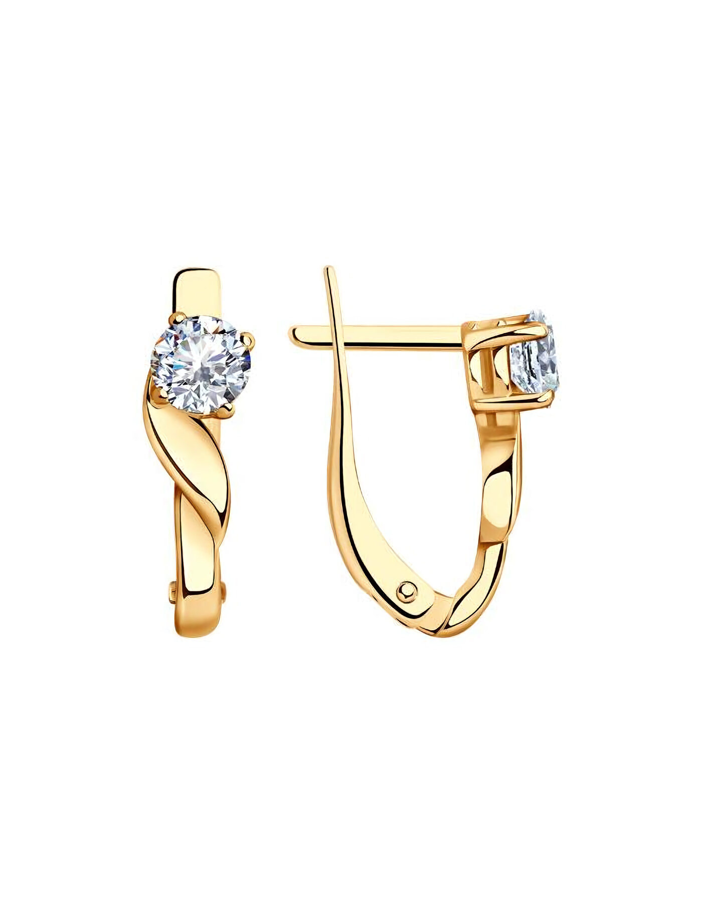 Серьги, серебро, 925 проба, золочение, фианит