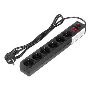 Сетевой фильтр UNIVersal (967U-4001) с заземлением 1,8 м 10 А 230 В 2,2 кВт 6 розеток ПВС 3х0,75 мм2 IP20 с выключателем и защитными шторками черный