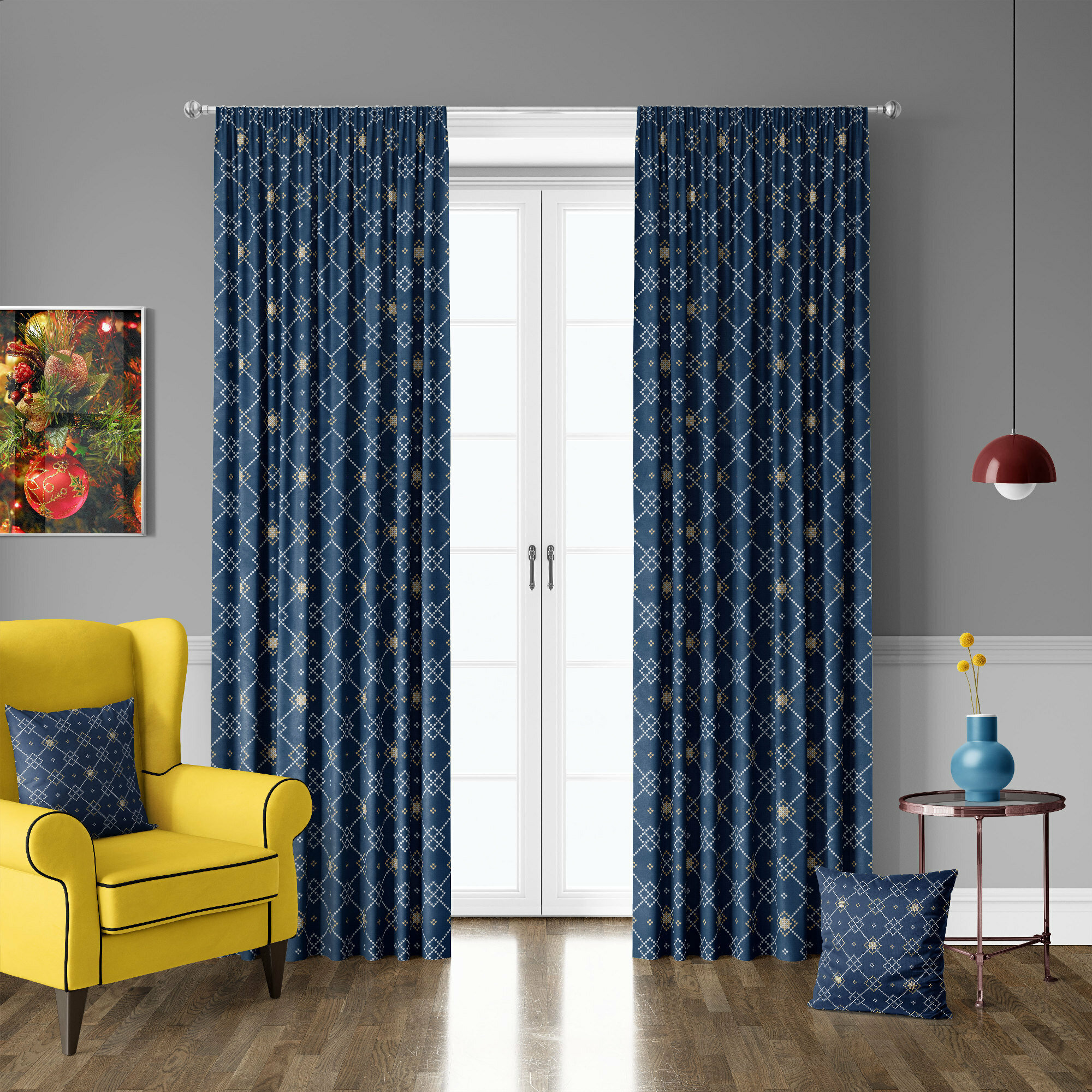 Шторы для комнаты / Новогодние шторы / Фотошторы из ткани габардин 145-260 см 2 шт. /3D шторы / Для гостиной, спальни и кухни