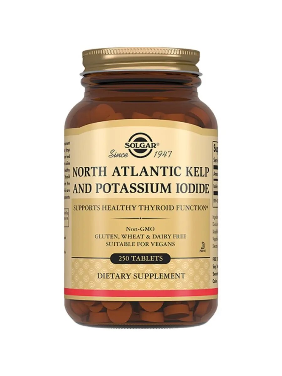 Йод из бурых водорослей и йодида калия Солгар (Solgar) таб 385 мг фл т/ст №250 North Kelp