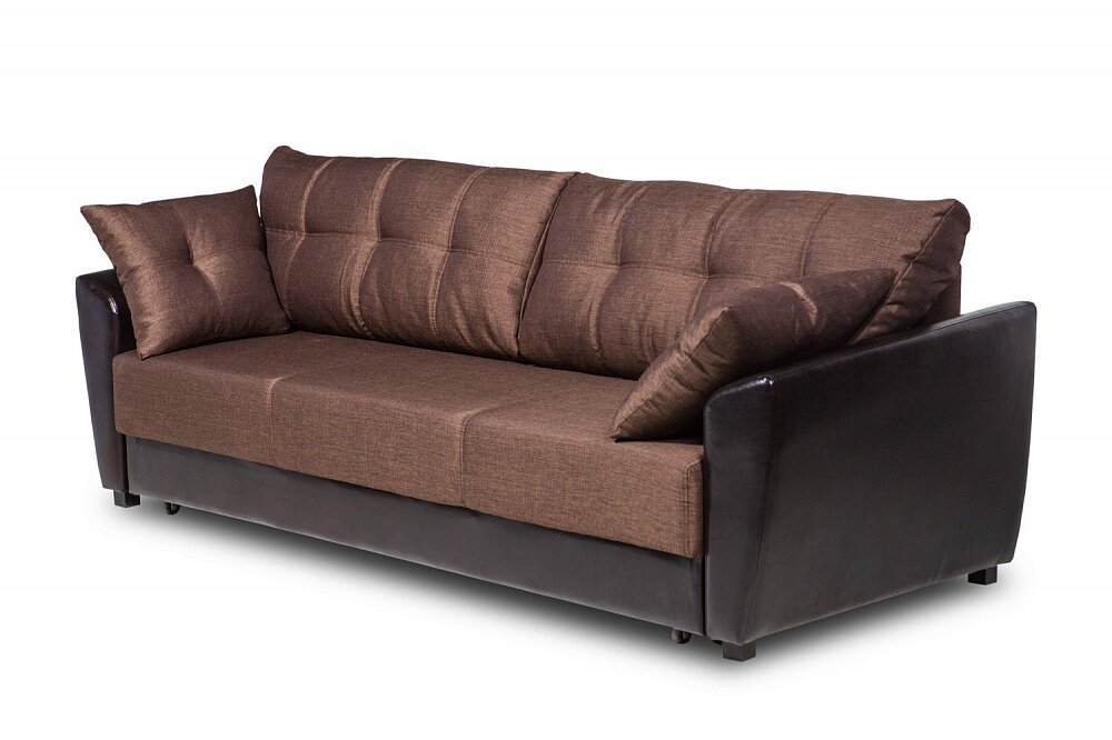 Прямой диван Порту коричневый, еврокнижка, 240х102х93 см, с ящиком для белья