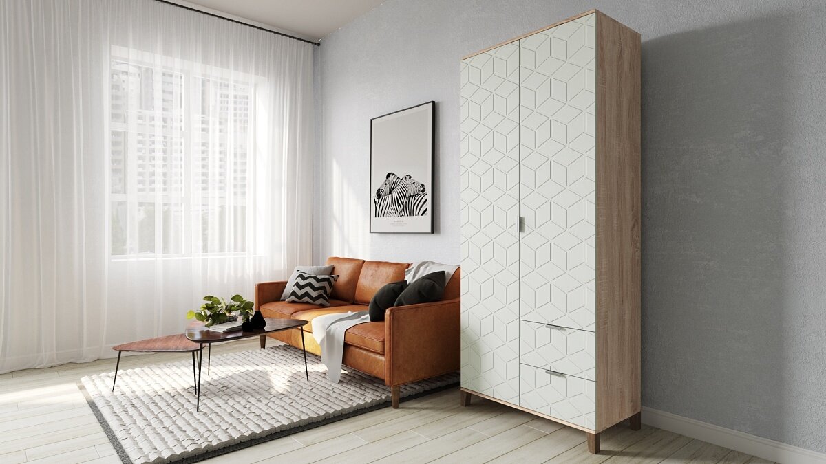 Шкаф распашной МебельЛэнд24 Марвин Йорк - 3 Милк 100x40x210 для одежды двухдверный с 2 ящиками