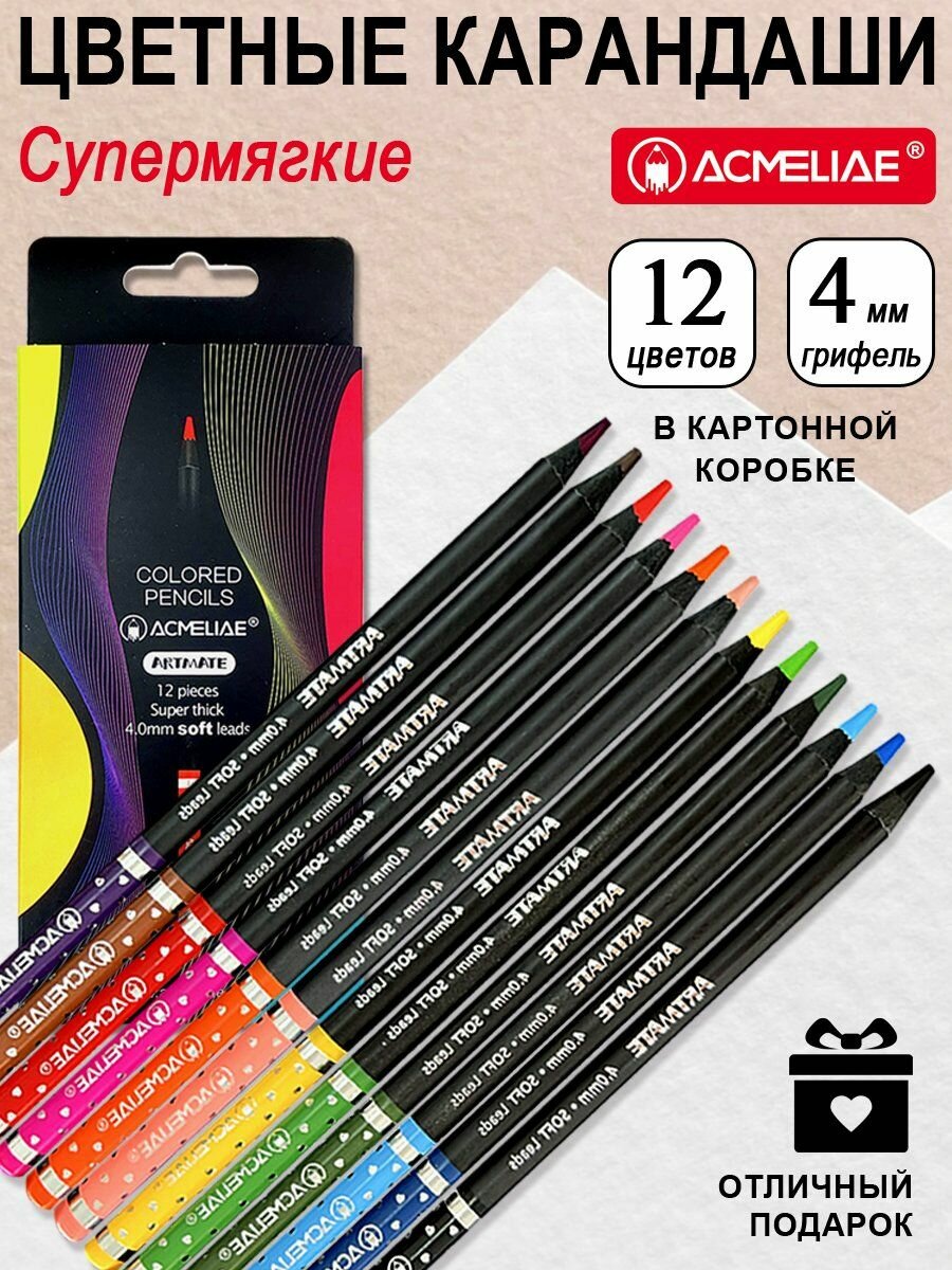 Цветные художественные карандаши мягкие 12 цветов Blackwood