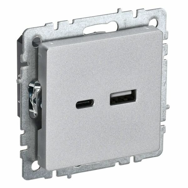 Розетка встраиваемая USB IEK BRITE A+C 18Вт BR-U22-018-K47 РЮ11-1-БрА алюминий