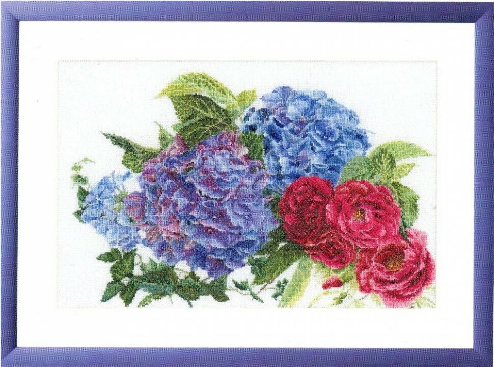 Набор для вышивания Thea Gouverneur #442 Hydrangea and Rose (Гортензия и роза), Счетный крест, 46 x 30 см