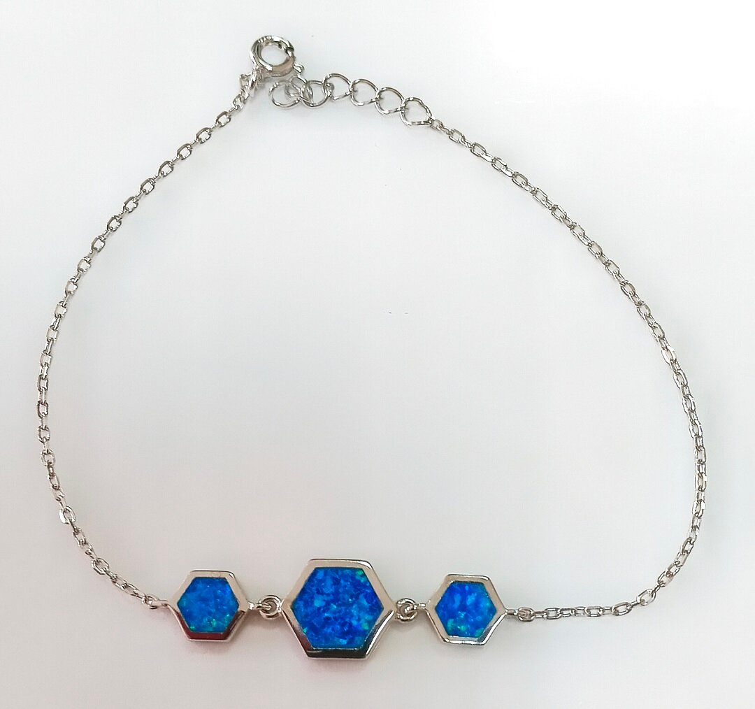 Браслет-цепочка, серебро, 925 проба, родирование, опал синтетический