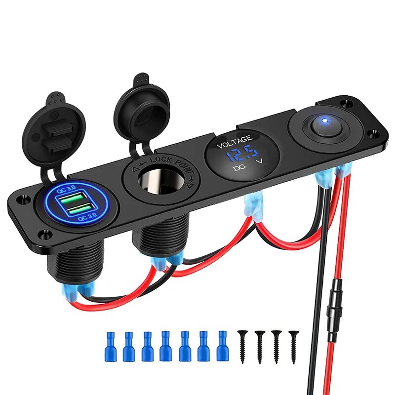4 в 1 розетка для зарядного устройства панель QC 3,0 Dua 12 В розетка USB автомобильный Blue set